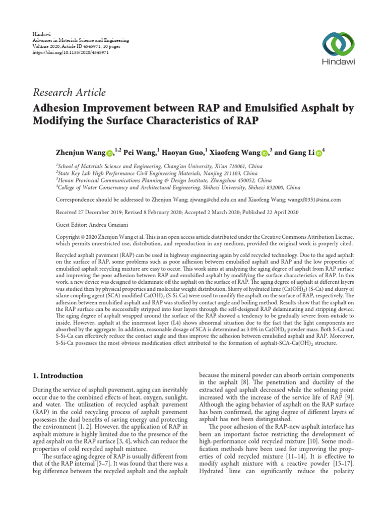 Adhesion Improvement between RAP and Emulsified Asphalt by modifying ...