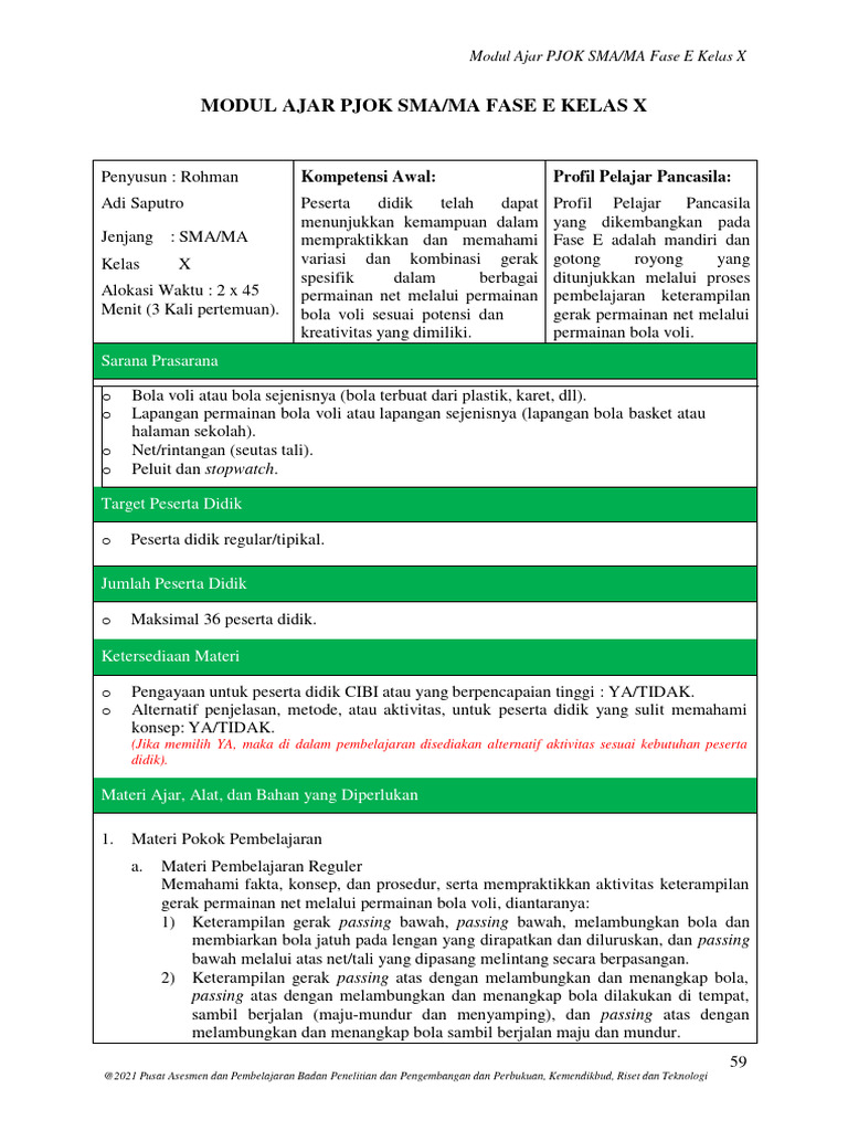 Modul Ajar Pjok Kelas X | PDF