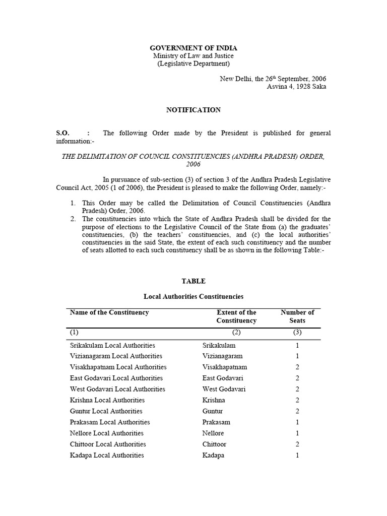 THE DELIMITATION OF COUNCIL CONSTITUENCIES (ANDHRA PRADESH) | PDF
