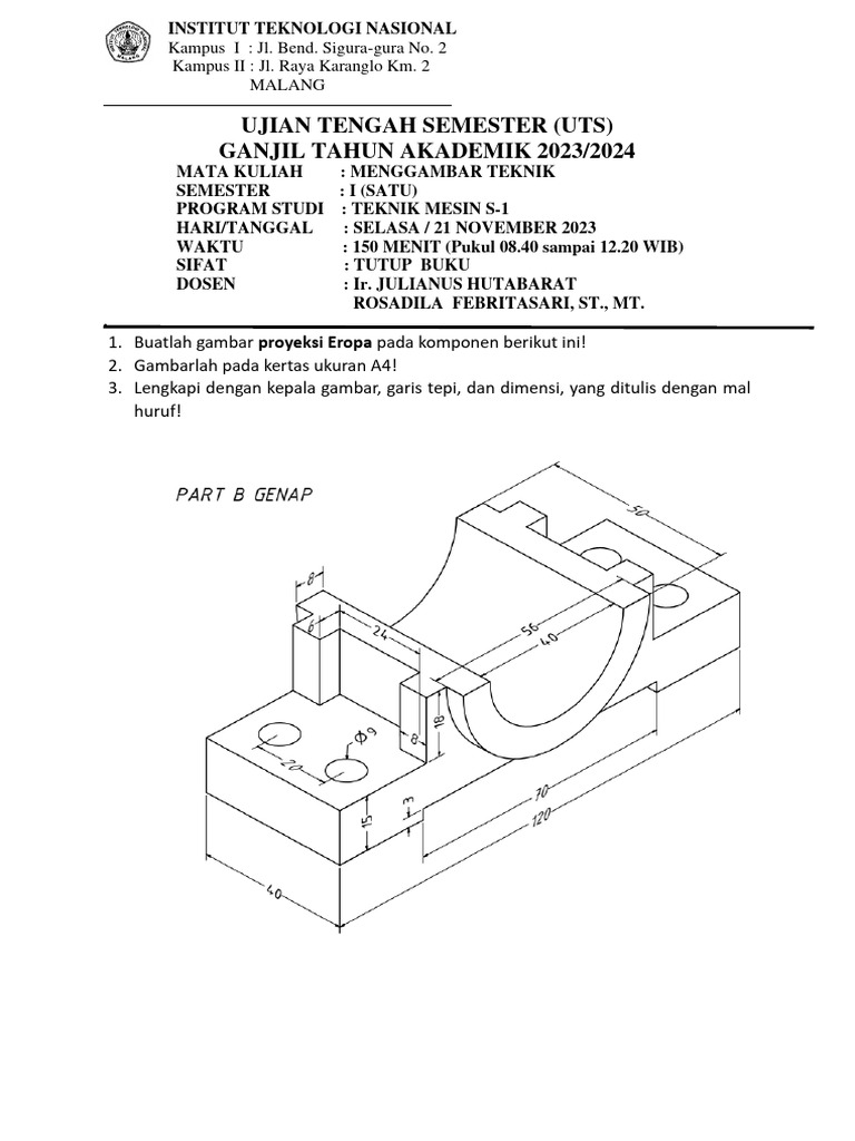 Soal UTS Gambar Teknik Kelas B | PDF