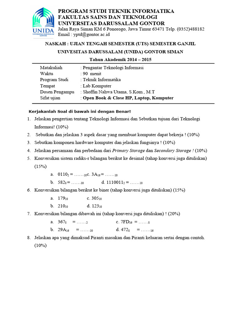 Soal Uts Pengantar Teknologi Informasi | PDF