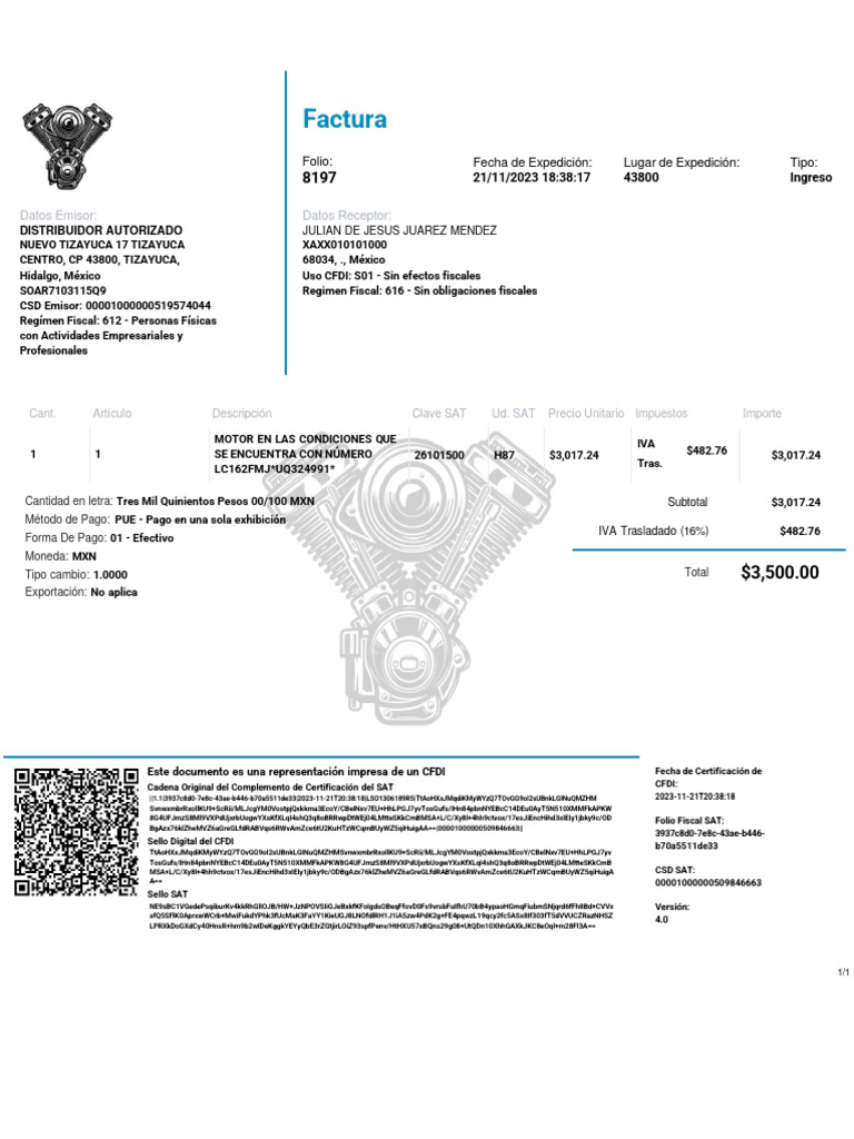 Factura Motor 150z | Descargar gratis PDF | Factura | Economias