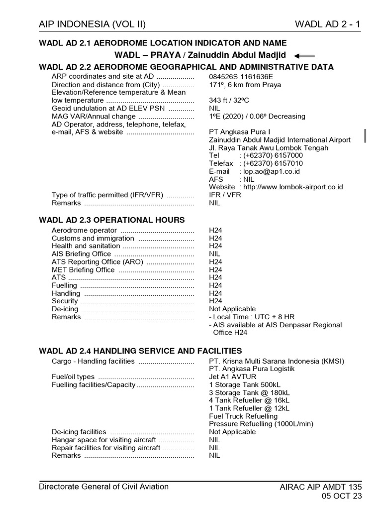 WADL AIP Amendment 135 Overview | PDF | Air Traffic Control | Runway