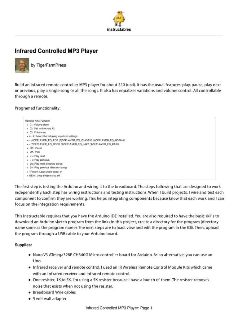 Infrared MP3 Player with Arduino Guide | PDF | Computer File | Software