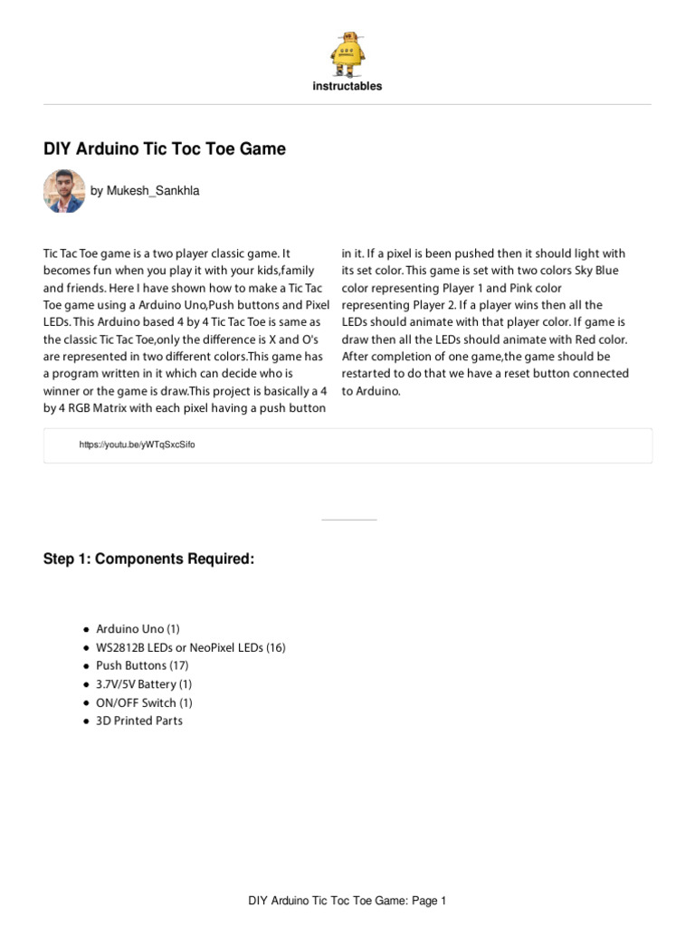 DIY Arduino Tic Toc Toe Game | PDF | Arduino | Light Emitting Diode