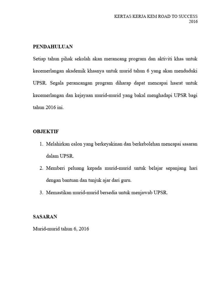 KERTAS KERJA KEM ROAD TO SUCCESS | PDF