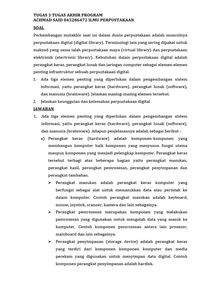 Soal Tugas 3 Tap Achmad Said 043286472 Ilmu Perpustakaan | PDF