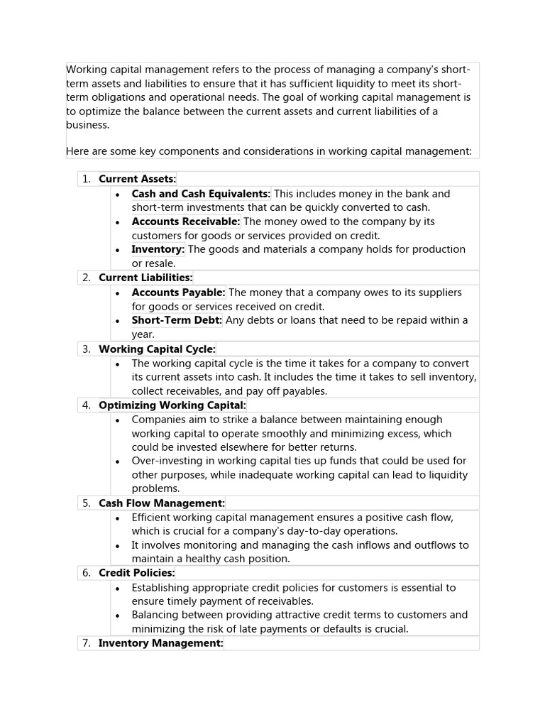 Project Report On Working Capital Management | PDF | Working Capital ...
