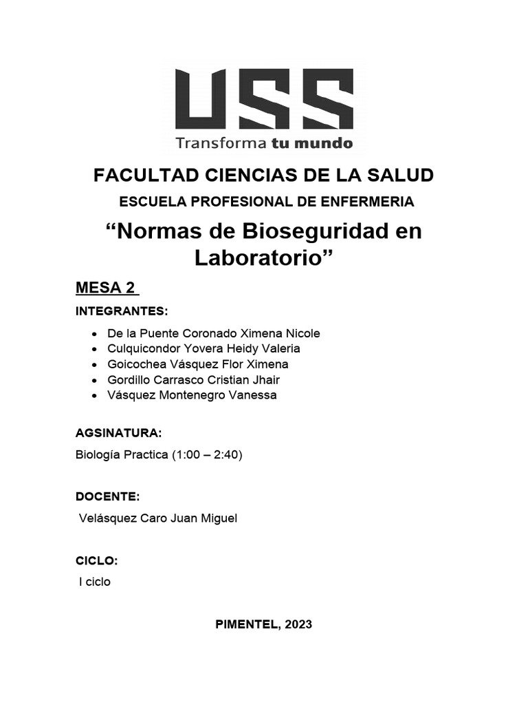Informe-1 Practica - Normas de Bioseguridad | PDF | Laboratorios | Infección