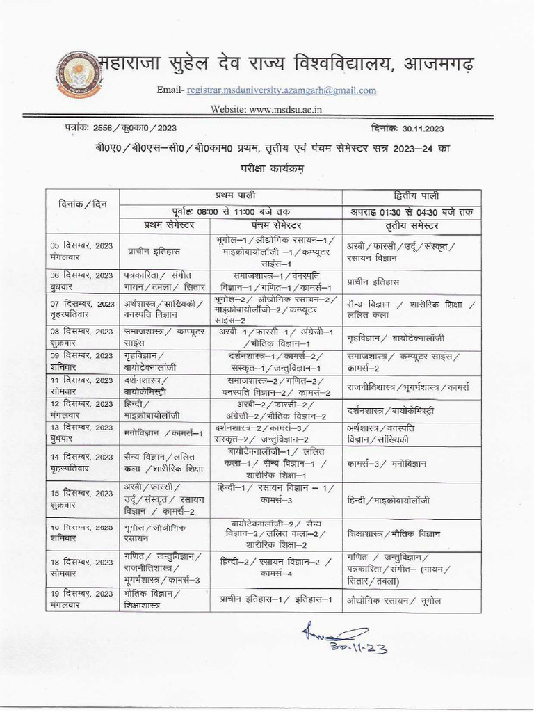 UG Time Table Dec 2023 Signed_compressed | PDF
