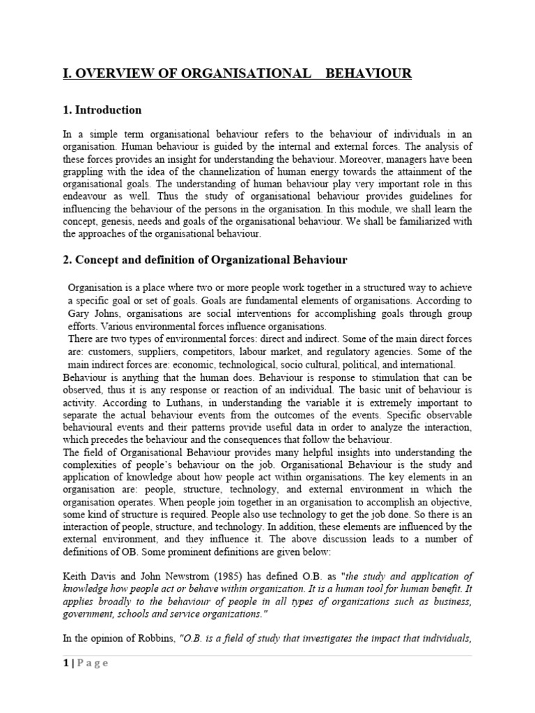 Overview of Organisational Behaviour | PDF | Organizational Behavior ...