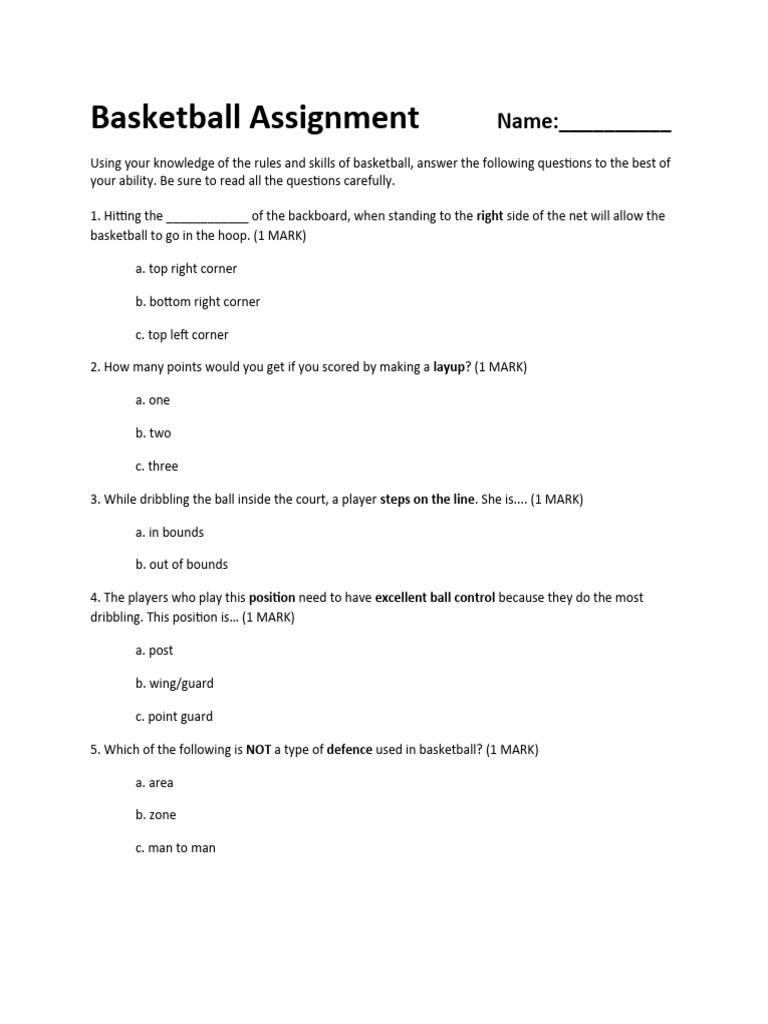 Basketball Rules & Skills Quiz | PDF | Basketball Positions | Indoor Sports