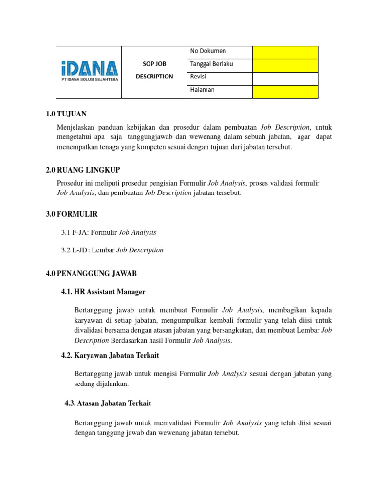Sop Pembuatan Job Description | PDF
