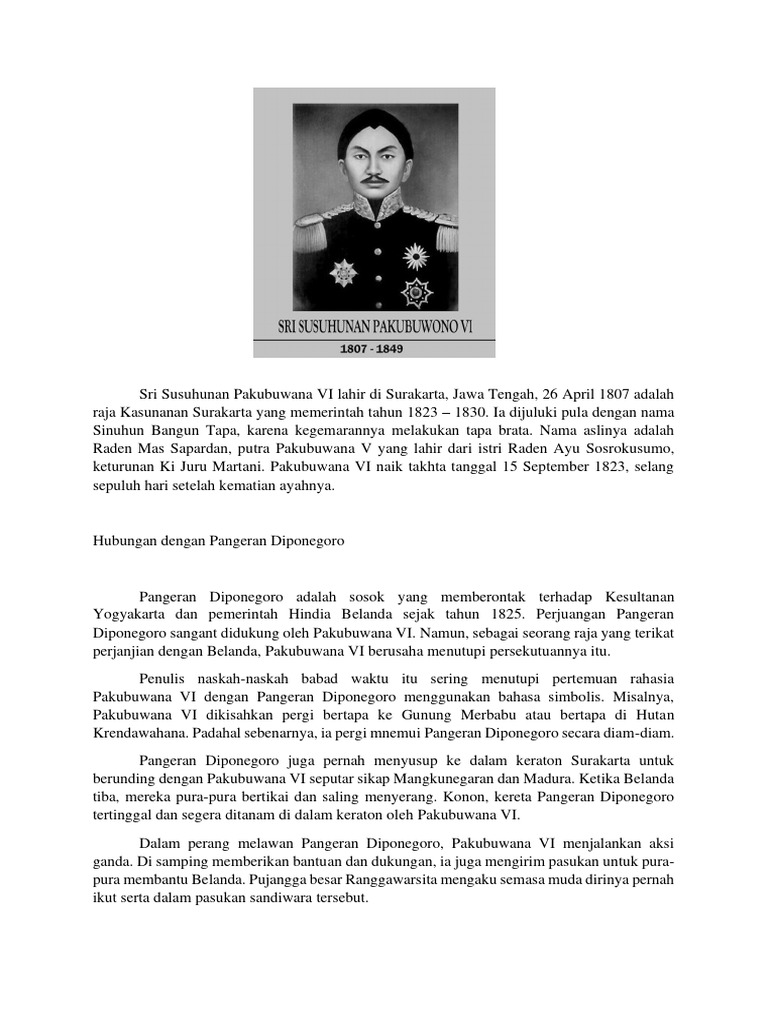 Pakubuwana VI: Raja Surakarta dan Pahlawan Nasional | PDF | Klasik