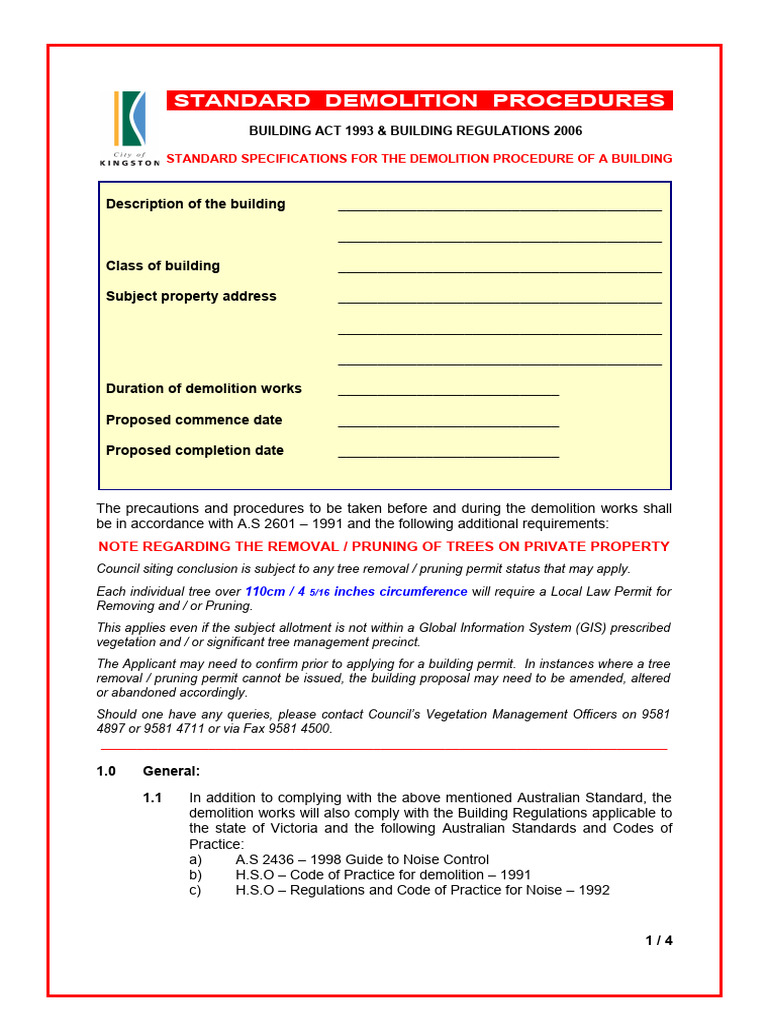 Demolition Standard Procedures KCC | PDF | Demolition | Asbestos