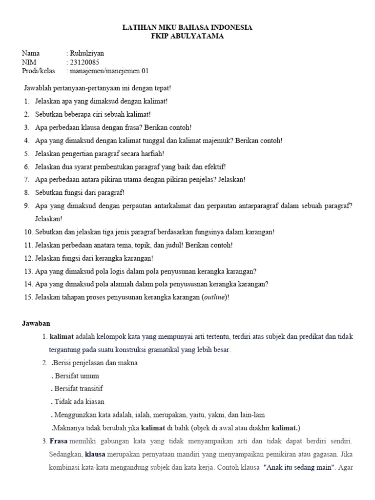 Latihan Mku Bi (II) .Docx Ruhulziyan | PDF