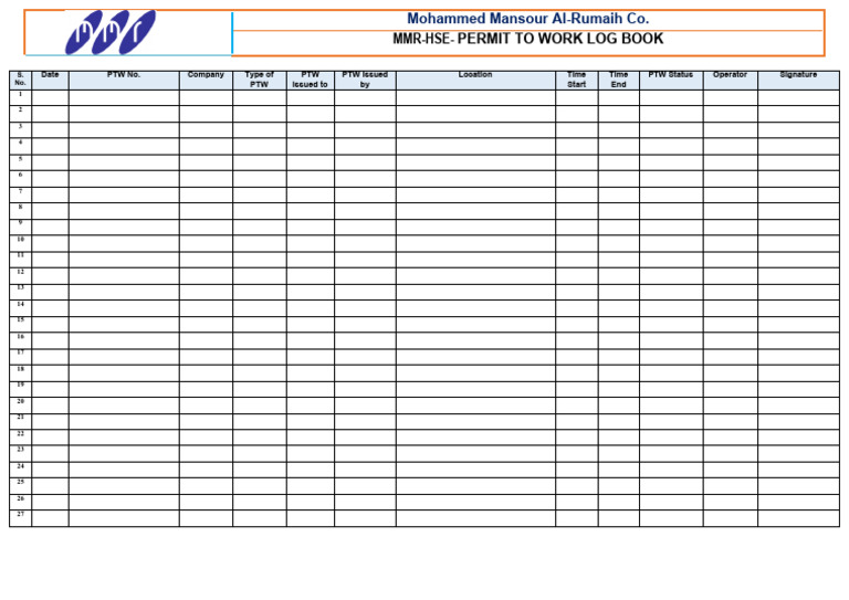 Permit to Work Log Book | PDF