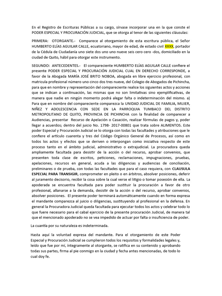 ESPECIAL PARA TRANSIGIR, Comprometer en Pleito o en Árbitros, Absolver ...