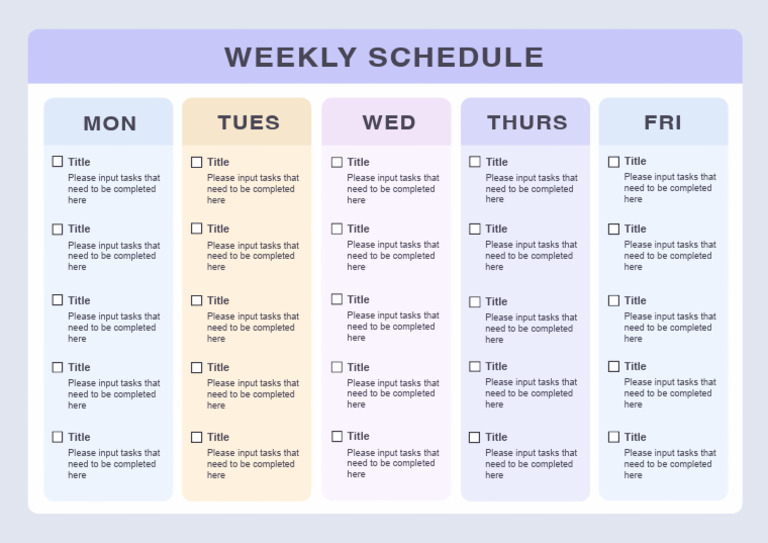 Weekly Schedule-Colorful | PDF | Teaching Methods & Materials
