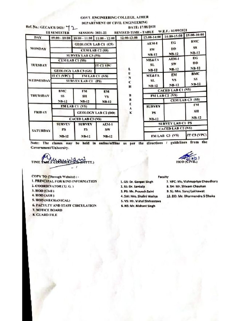 3ed Sem Time Table Pdf