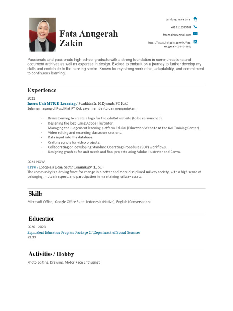 FREE TEMPLATE CV Lulusan SMA by Vina Muliana | PDF