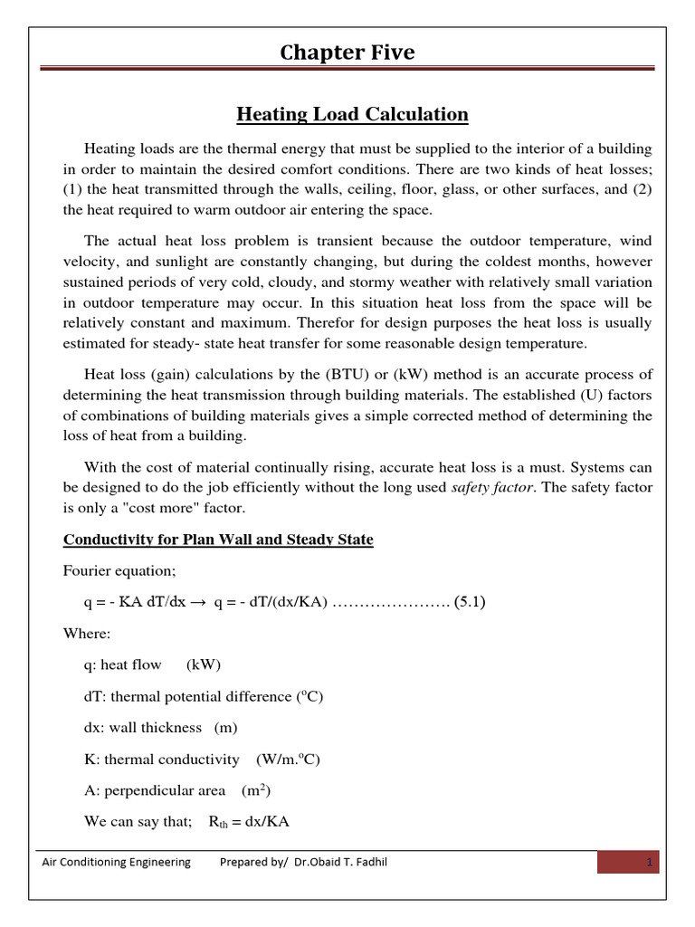Chapter Five: Heating Load Calculation | PDF | Heat Transfer | Heat
