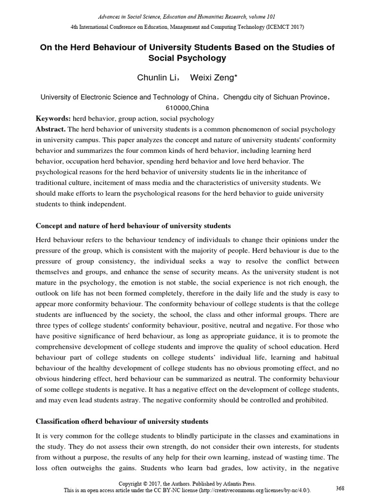 On The Herd Behaviour of University Students Based | PDF | Psychology ...