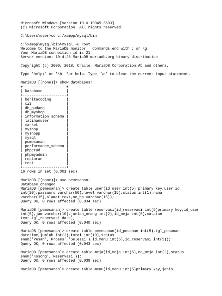 Pemesanan Saa | PDF | My Sql | Sql