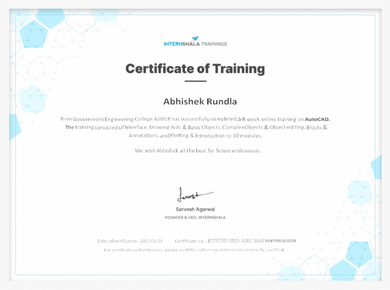 AutoCAD Training - Certificate of Completion ab 1 | PDF