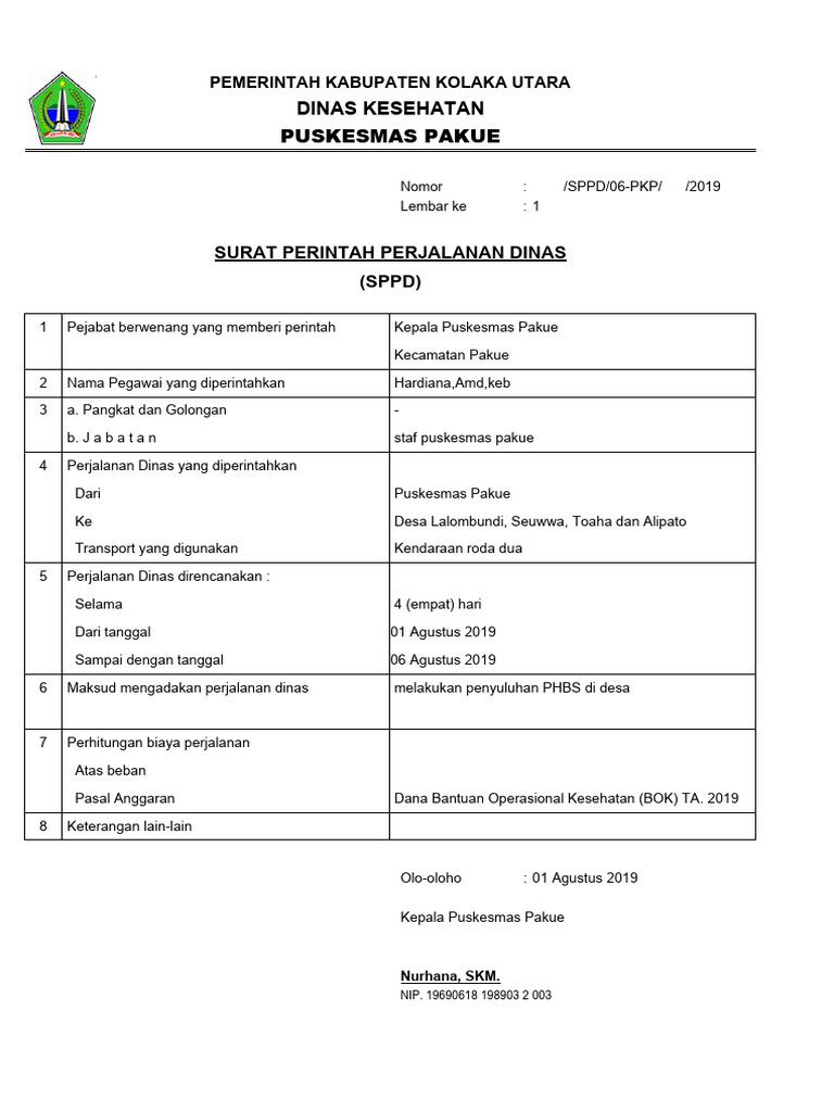 Format SPPD Ke Desa 2019 | PDF