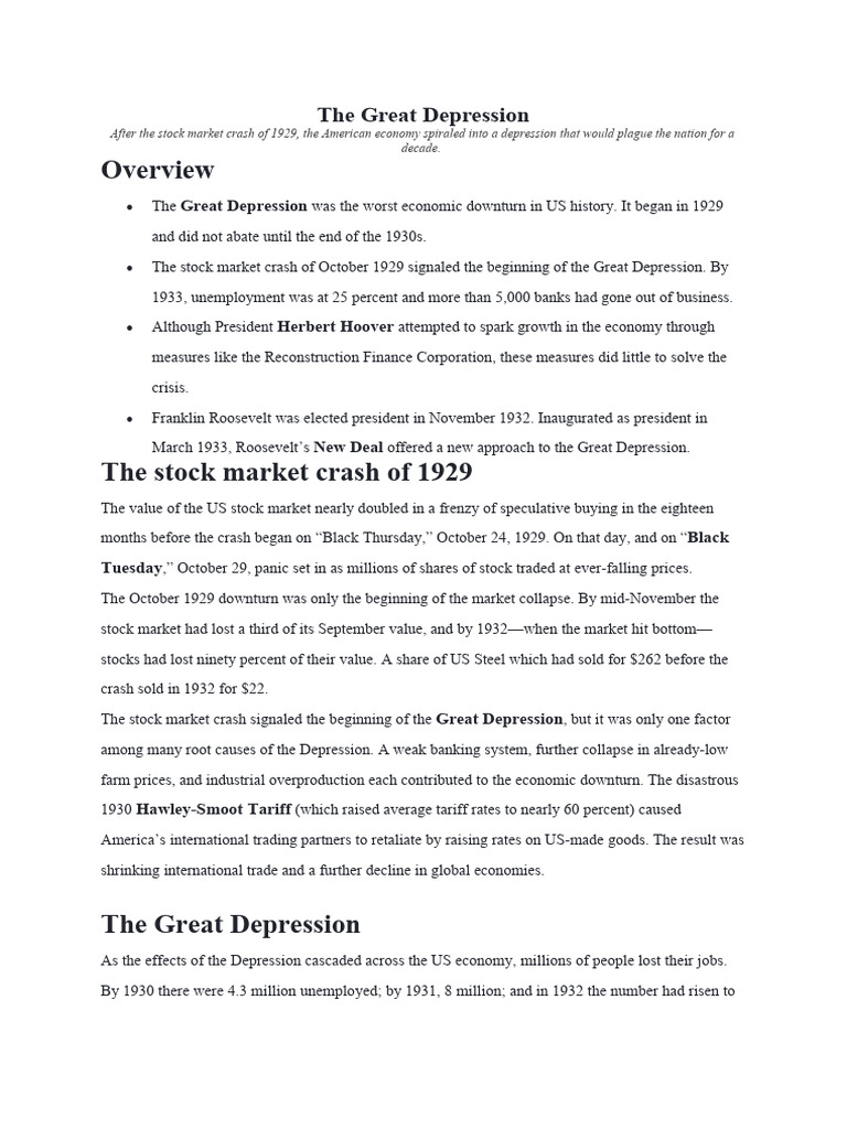 Great Depression | PDF | Great Depression | Wall Street Crash Of 1929