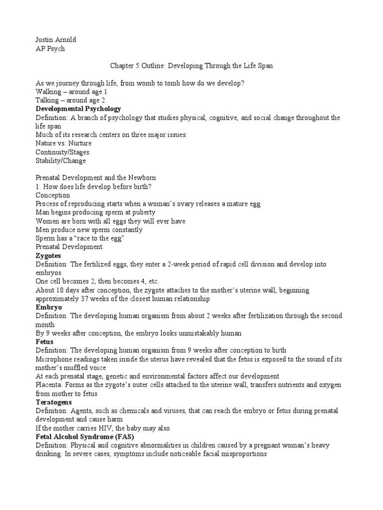 AP Psych: Life Span Development | PDF | Prenatal Development ...