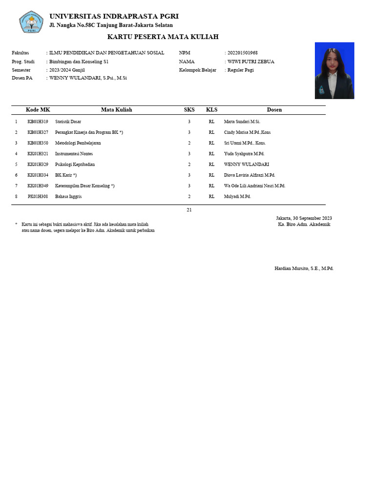 Cetak KRS 202201501968 | PDF