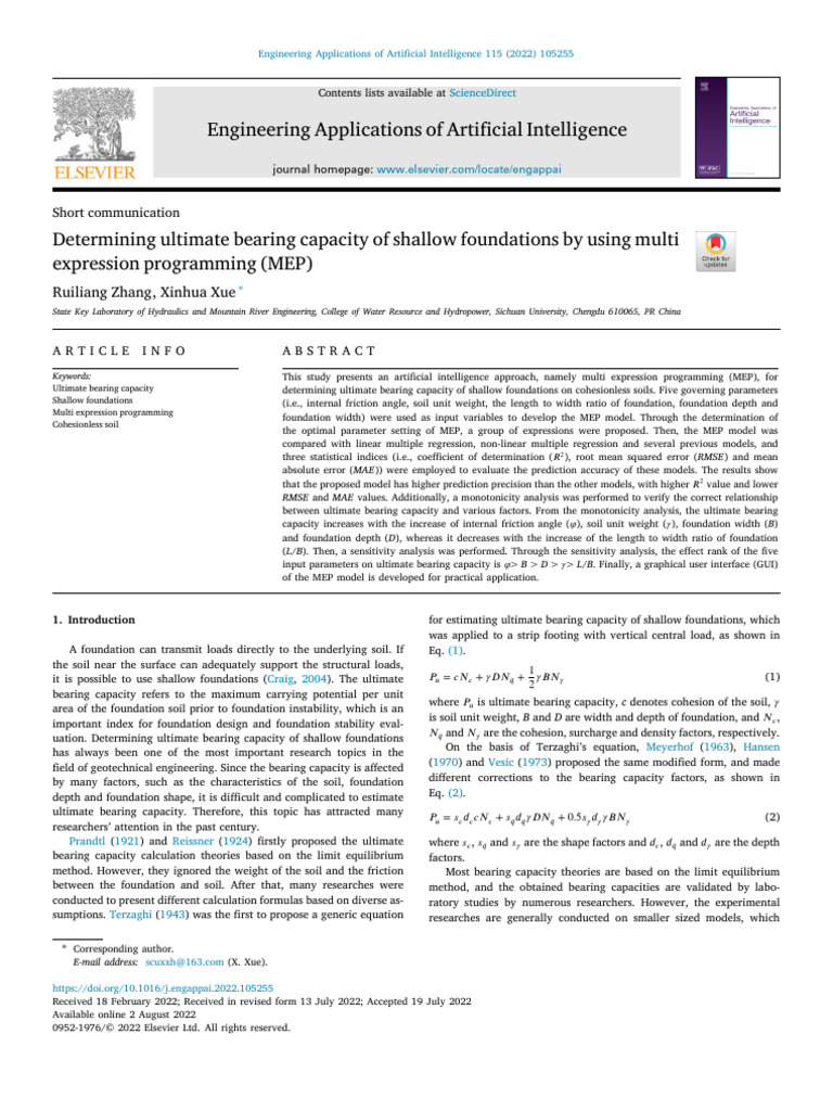 Determining Ultimate Bearing Capacity of Shallow Foundations by Using Multi | PDF | Science ...