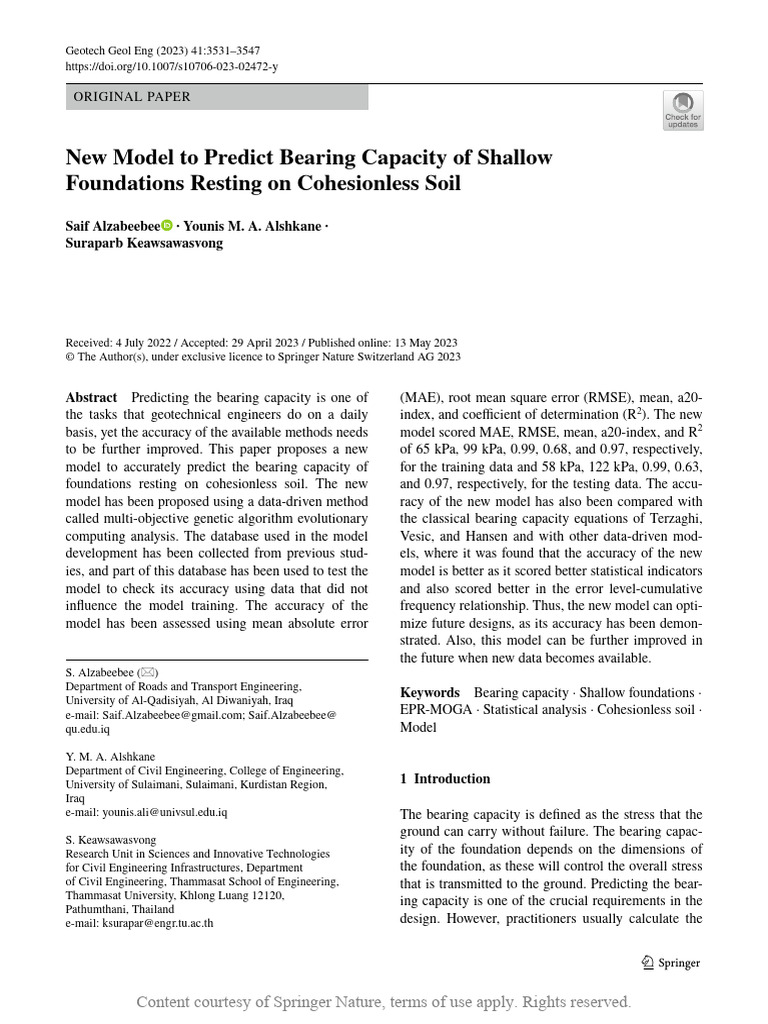 New Model To Predict Bearing Capacity of Shallow F | PDF | Root Mean ...