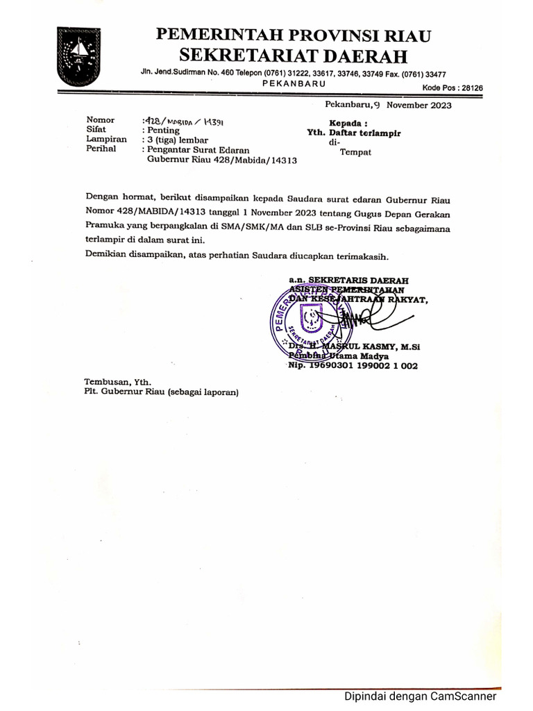 Tembusan Surat Edaran Gubernur Riau | PDF