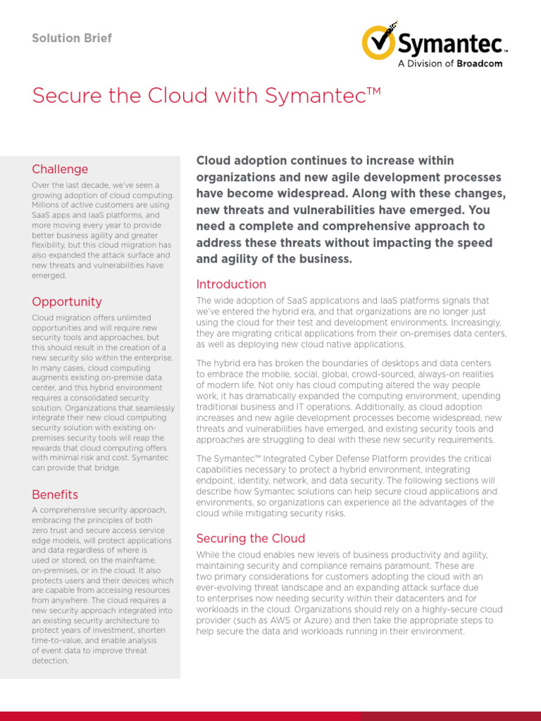 Solution Brief - Secure With Cloud With Symantec | PDF | Cloud Computing | Security