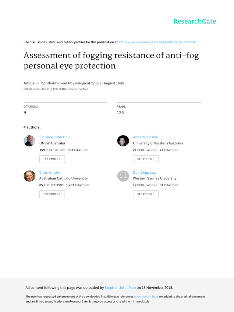 Assessment of Fogging Resistance of Anti | Download Free PDF | Calibration | Physical Sciences