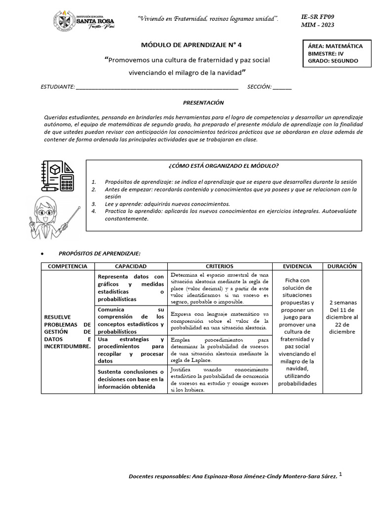 Fp09 - Material Impreso Módulo 4 - Biv - 2do - 2023 | PDF | Probabilidad | Matemáticas