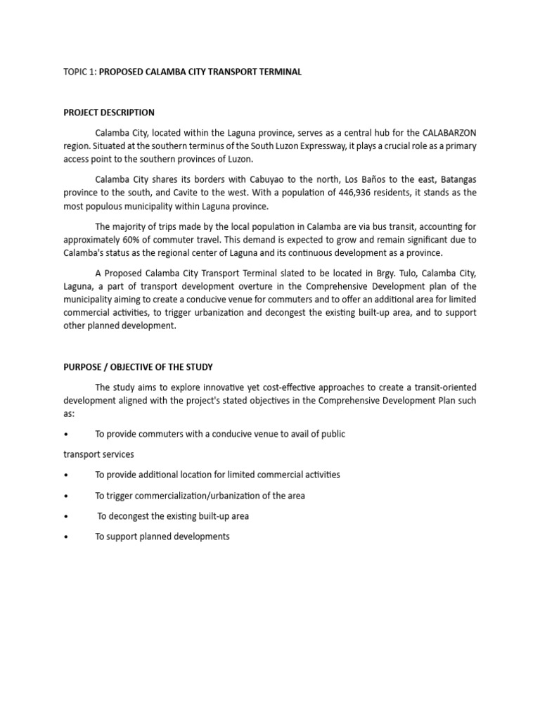 Topic 1 - Proposed Calamba City Transport Terminal | PDF | Urban ...