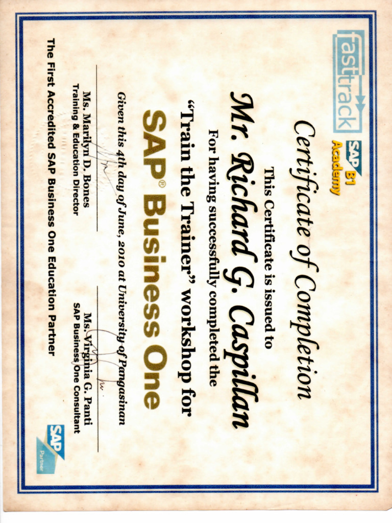I Certificate - SAP Business One | PDF