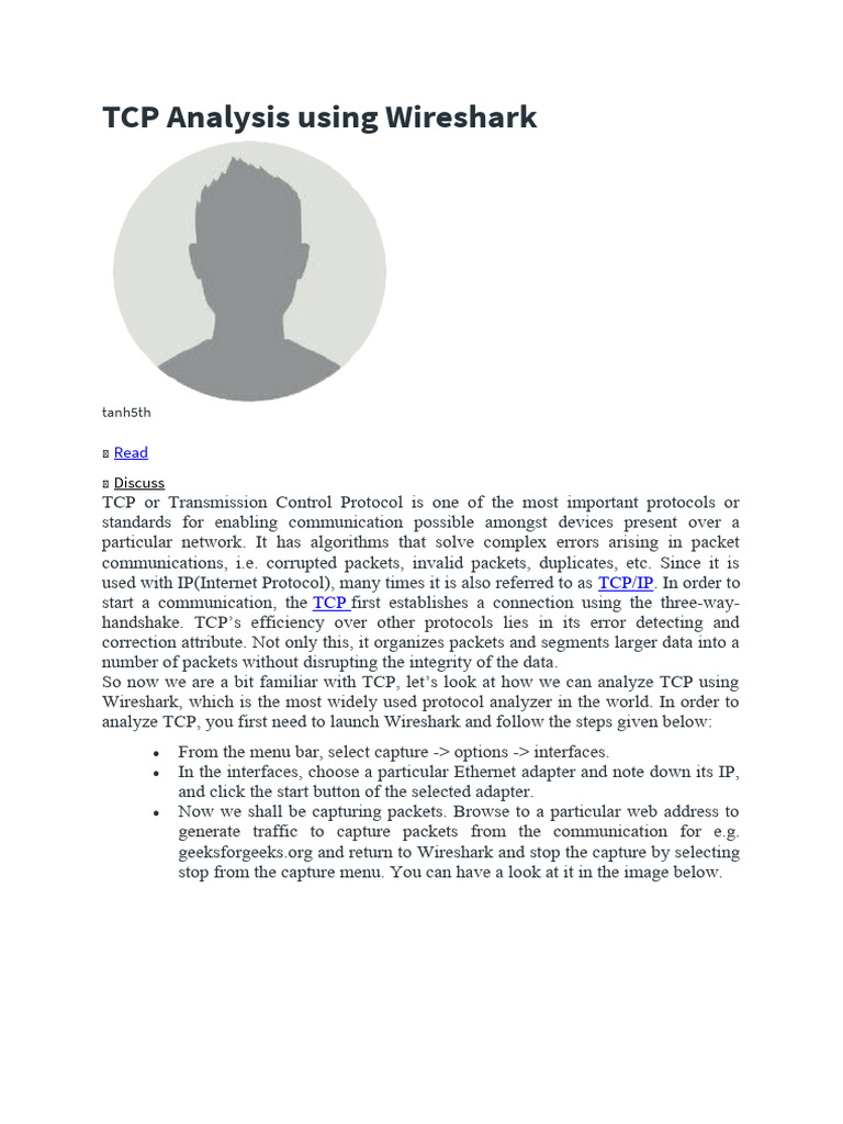 Analysis TCP Using Wireshark | PDF | Transmission Control Protocol ...