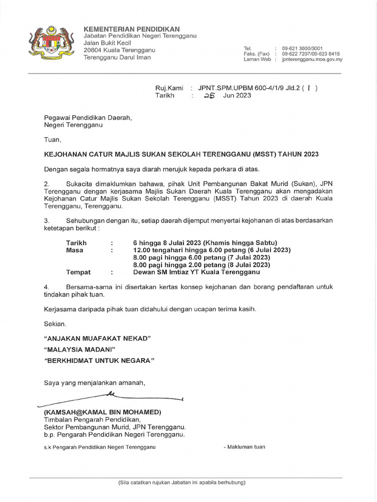 Kejohanan Catur Majlis Sukan Sekolah Terengganu (MSST) Tahun 2023.. | PDF