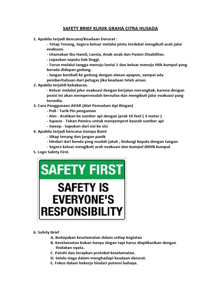 Safety Brief Klinik Graha Citra Husada | PDF