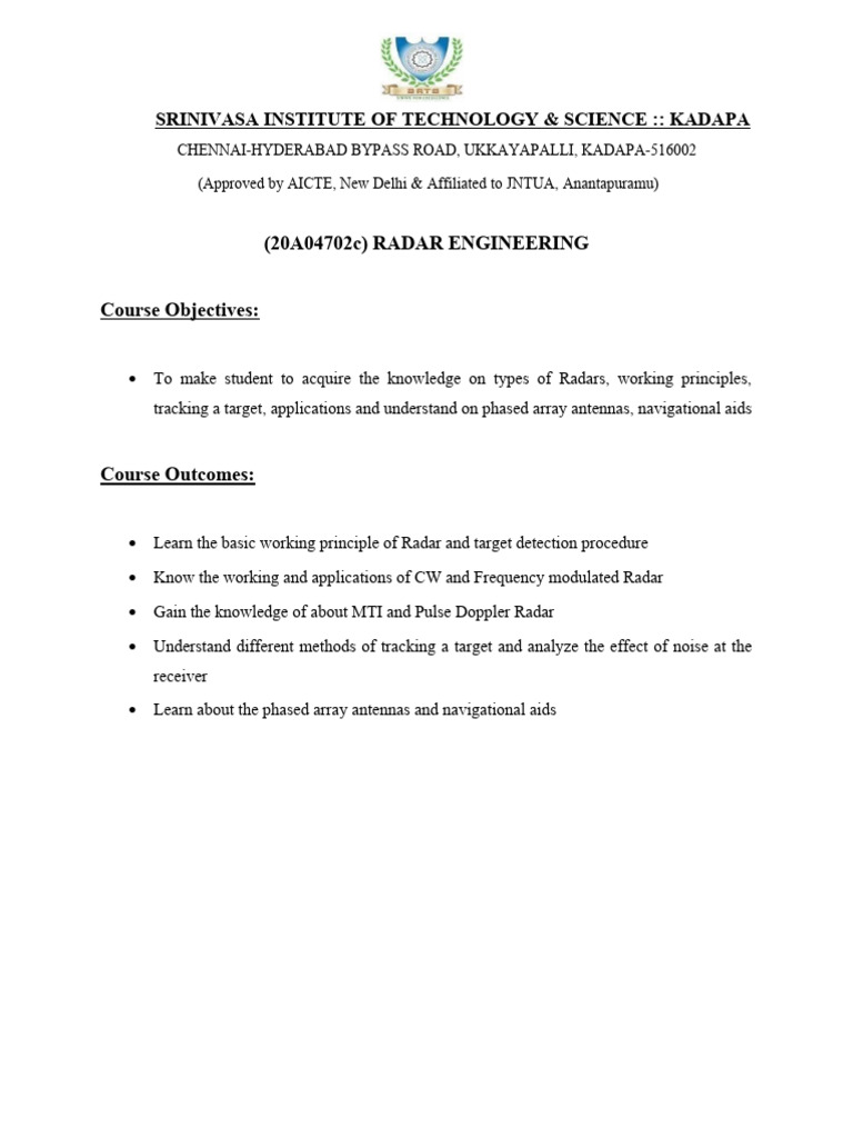 Radar Engineering Course Overview | PDF