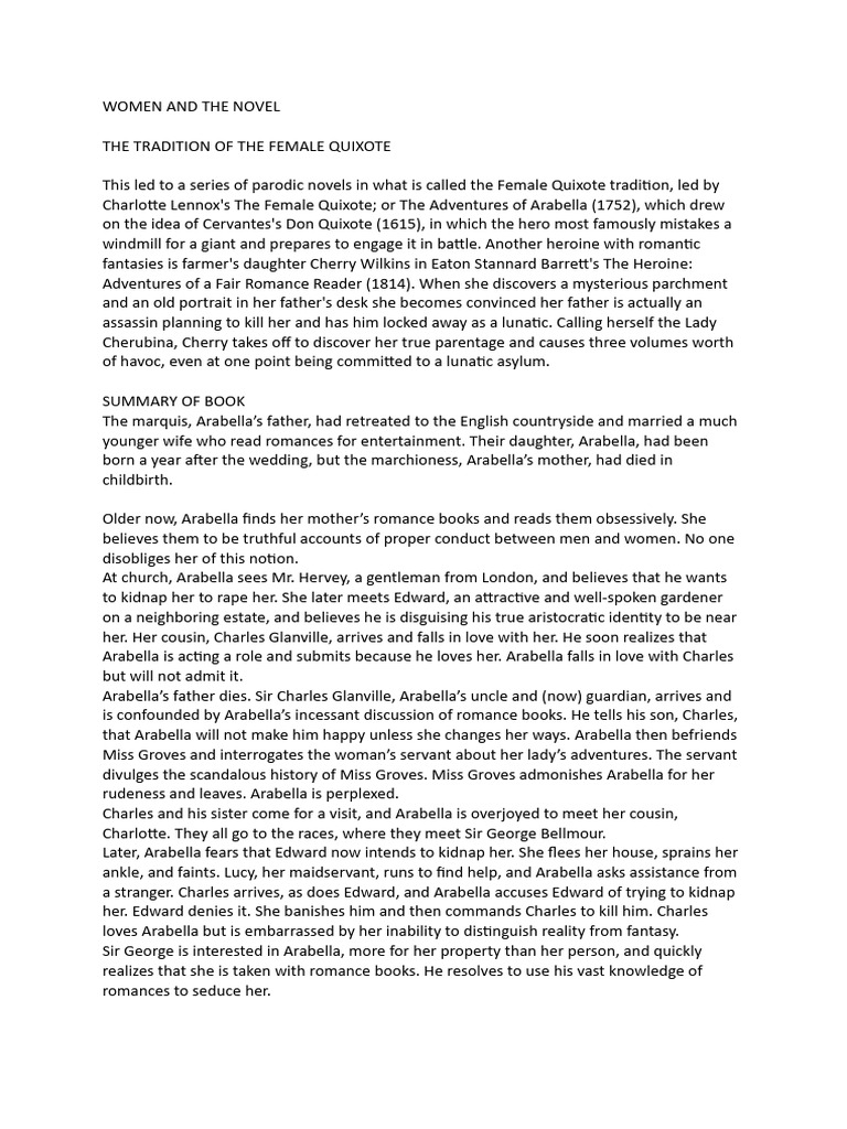 The Female Quixote - NOTES | PDF | Novels | Don Quixote