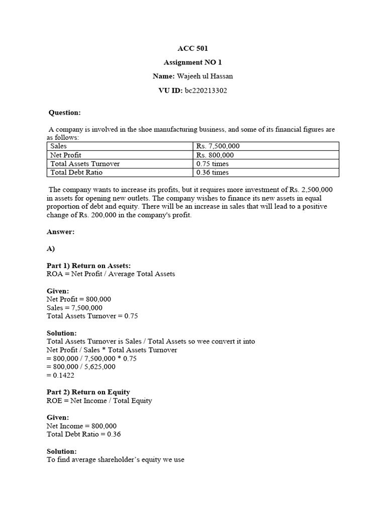 ACC 501 Assignment NO 1 Solution | PDF ACC 501 Assignment NO 1 Solution | PDF