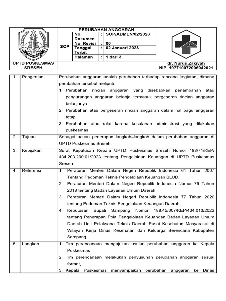 Sop Perubahan Anggaran | PDF