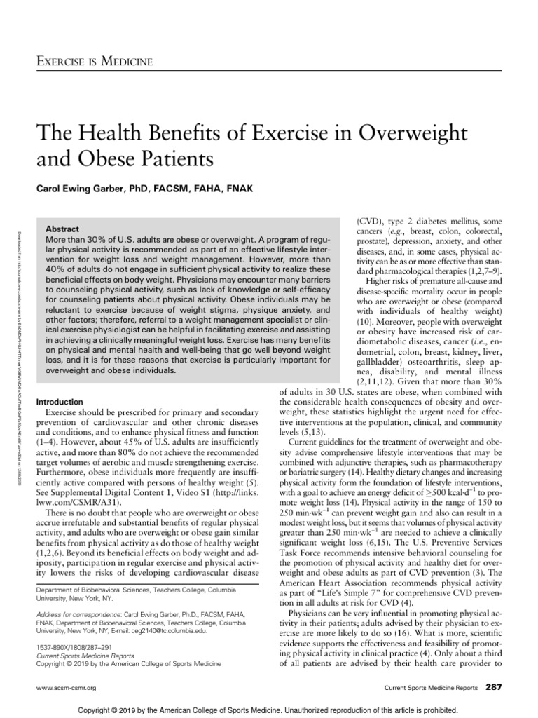 The Health Benefits of Exercise in Overweight and Obese Patients | PDF ...