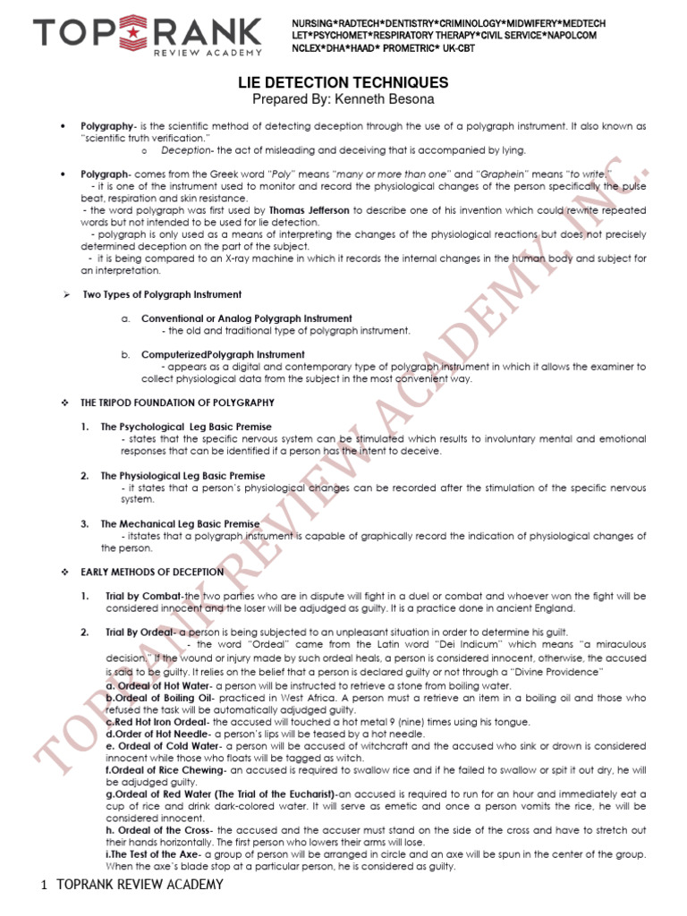 Lie Detection Techniques - Besona | PDF | Nervous System | Central Nervous System